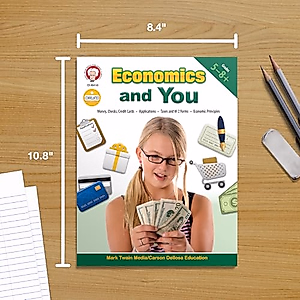 Mark Twain Basic Economics Workbook, Grades 5-8 Financial Literacy Books, Money, Taxes, and Economic Principals With Math Practice, 5th Grade Workbooks and Up, Classroom or Homeschool Curriculum