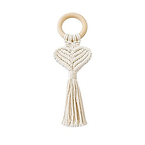 ZOONAI Hanging Handmade Weaving Love Pendant Car Ornament Modern Home Decoration Accessories Hanging Pendant for Bedroom Nursery Room (White)