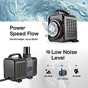 Flexzion Pond Pump Submersible (1400GPH) Adjustable Flow Inline Aquarium Fountain Waterfall Koi Fish Salt Fresh Water Filter with Set of Outlet Adapter