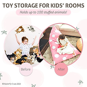 Butterfly Craze Bean Bag Chair Cover, Functional Toddler Toy Organizer, Fill with Stuffed Animals to Create a Jumbo, Comfy Floor Lounger for Boys or Girls, Stuffing Not Included, Light Pink Polka Dots
