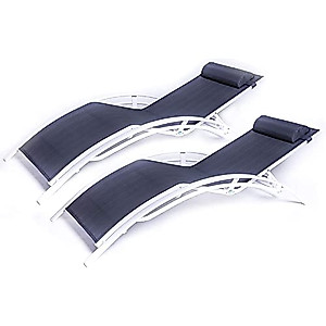 Kozyard KozyLounge Elegant Patio Reclining Adjustable Chaise Lounge Aluminum and Textilene Sunbathing Chair for All Weather with headrest (2 Pack), KD,Very Light