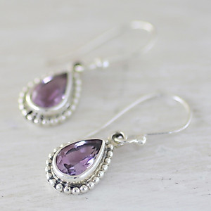 NOVICA Artisan Handcrafted Amethyst Dangle Earring | Sterling Silver Dangle Earring | Birthstone Earring For Women | Stone Dangle Drop Earring | Cushion Cut Drop Earring | Silver Oval Dangle Earrings