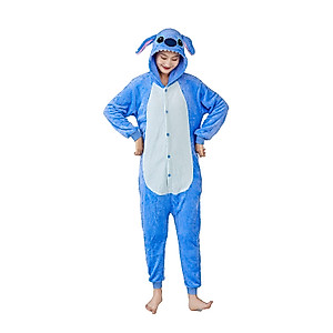 Unisex Adult Animal Onesie One-Piece Pajamas Cosplay Costume Halloween for Women and Men (US, Alpha, Medium, Regular, Regular, Blue)