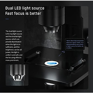 Digital Microscope, 0X-2000X Biological Microscope, WiFi ＆ USB Connection with Dual Lens, 11 LEDs, iOS ＆ Android Windows MacOS Compatible, for School Laboratory Home Education