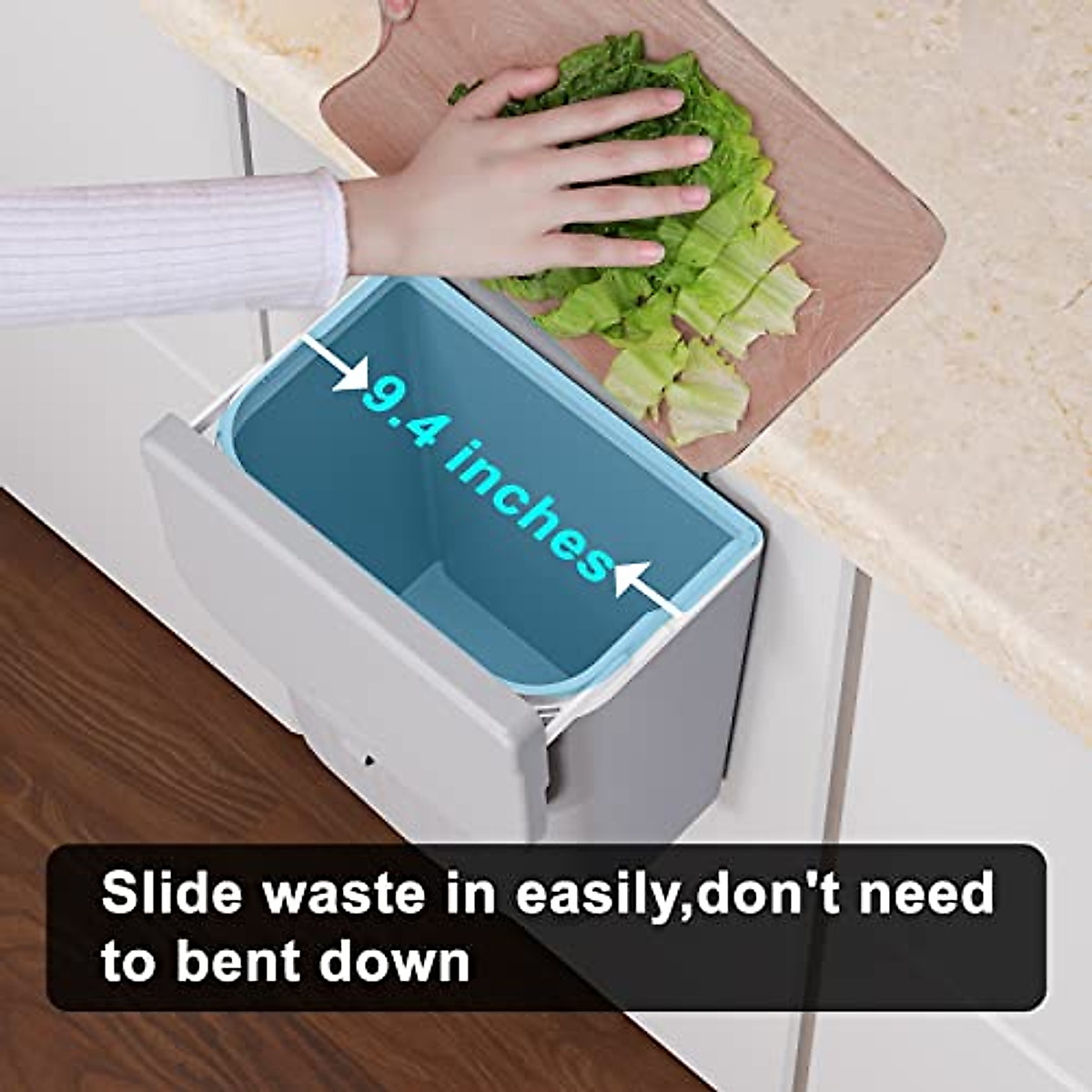 NetDot 4 Pack 9L/2.4-Gallon Hanging Trash Can with Lid, Bathroom Garbage Can, Small Compost Bin Waste Basket for Kitchen,Bathroom,Bedroom,Living Room - Grey