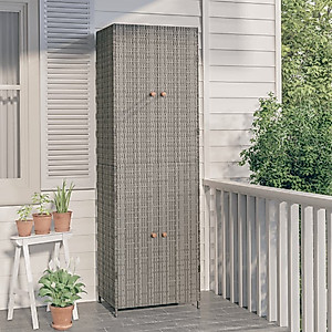 loibinfen Poly Rattan Garden Storage Cabinet, Patio Storage Cabinet, Outdoor Patio Wicker Storage Unit for Outdoor Cushions, Pool Tools and Garden Tools, Gray 23.2"x15.7"x70.9" Poly Rattan