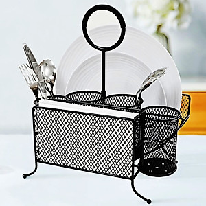 Picnic Plate Napkin Flatware Storage Caddy Organizer Holder, Black