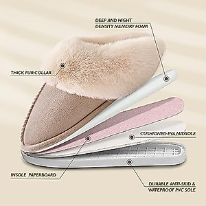SOSUSHOE Womens Slippers Memory Foam Fluffy Fur Soft Slippers Warm House Shoes Indoor Outdoor Winter, Khaki, 8-9 B(M) US