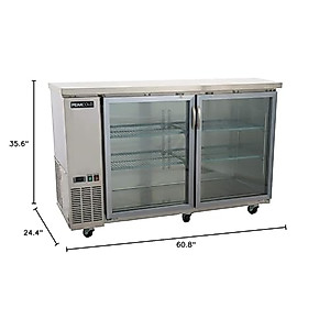 PEAKCOLD 2 Glass Door Commercial Back Bar Cooler; Stainless Steel Under Counter Refrigerator; 60" W