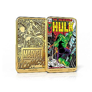 6 24K Plated Comic Book Covers Ingot Collection Featuring The Incredible Hulk in Dazzling Colors, 2.36” x 1.58” x 0.12” - Certificate of Authenticity
