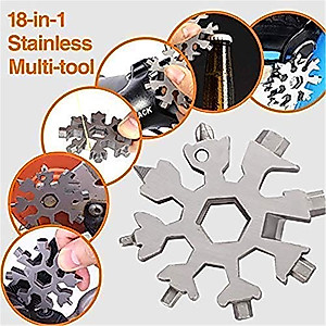 18 In 1 Incredible Multi-Tool , Stainless Steel Snowflakes Wrench Tool, Portable Keychain screwdriver -Bottle Opener, 2 Pack( Silver)