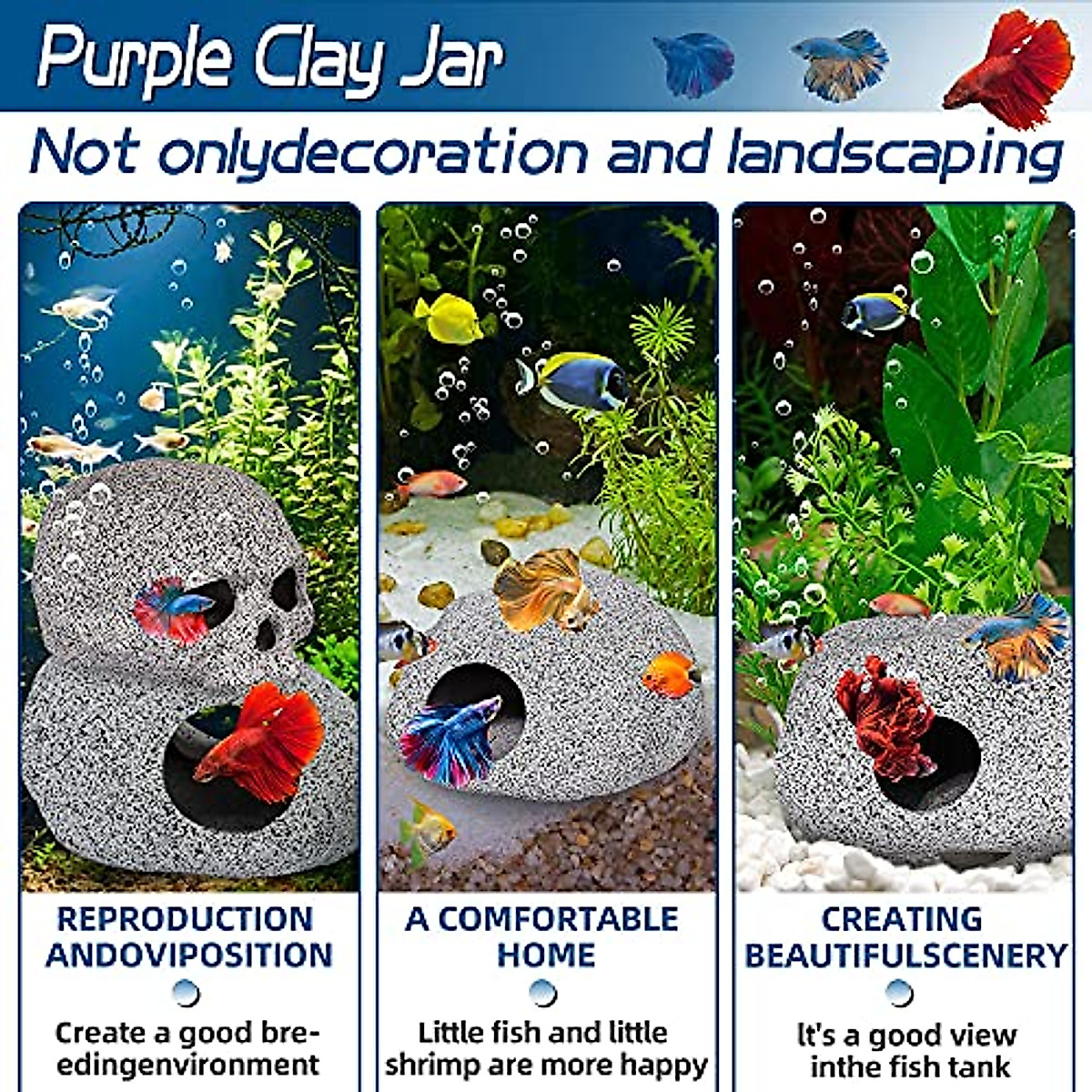 Ameliade Aquarium Decorations Cave Betta Fish Tank Accessories Rock Cave Decor for Shrimp Cichlid Hiding Breeding Small Fish Bowl Hide Decorations Betta Toys Fish Hideout Stones House（Medium）