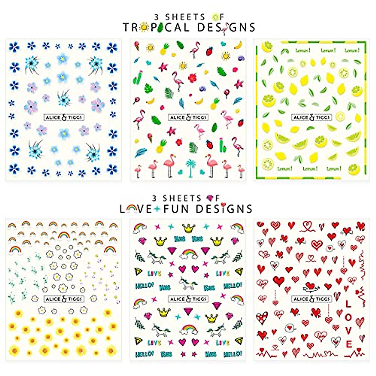 Alice & Tiggs Set of 12 Sheets Nail Art Stickers - Designer Nail Decals - Butterfly Nail Stickers for Women - Nail Stickers for Kids - Butterfly Nail Decals - Nail Sticker for Nail Decor