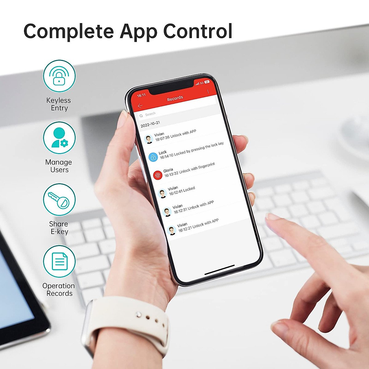 Smart Door Lock with Keypad, Keyless Entry Home with Your Smartphone, Bluetooth Smart Deadbolt Door Lock Works with APP Control, Code and eKey, Auto Lock for Home Hotel Apartment