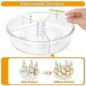 2Pack Clear Lazy Susan Organizer with 5 Removable Dividers 11.5 Inch Divided Lazy Susan Turntable for Cabinet, Refrigerator, Fridge, Pantry, Kitchen, Fridge, Countertop, Bathroom, Vanity