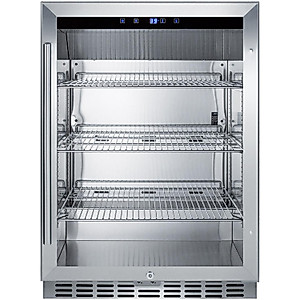 Summit SCR611GLOS 24 Commercial Outdoor Beverage Center with 5 cu. ft. Capacity Automatic Defrost Glass Door LED Lighting Reversible Door in Stainless Steel