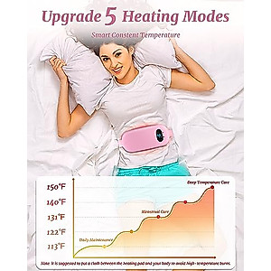 Portable Cordless Heating Pad for Cramps, Upgrade Electric Period Fast Heating Pad with Massager Menstrual USB Heating Pad for Back Pain Relief Belt 5 Heat 5 Vibrating Modes Gifts for Women Girls Pink