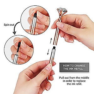 3 PCS Diamond Pen With Big Crystal Bling Metal Ballpoint Pen, Office Supplies And School, Rose Gold/White Rose Polka Dot/Silver, Includes 3 Pen Refills