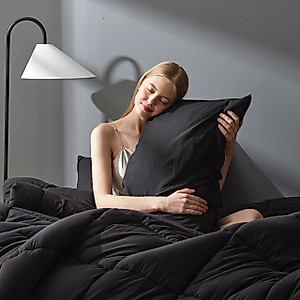 DOWNCOOL King Size Comforter Set -All Season Bedding Comforters Sets with 2 Pillow Cases -3 Pieces Bed Set Down Alternative King Bedding Set -Black King Comforter Set(102"x90")