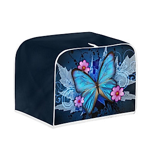 Uasibuni Blue Butterfly 4 Slice Toaster Cover with Top Handle,Kitchen Bakeware Protector,Universal Kitchen Toaster Cover Washable