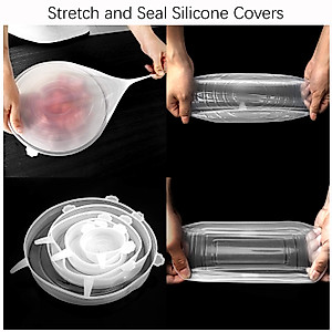 [14 Pack] Silicone Stretch Lids, 8 Round and 6 Rectangular Flexible Magic Lids,Durable,Reusable Stretch Food Saving Silicone Food Covers for Cups,Bowls,Mugs,Cans,Using in Microwave & Freezer