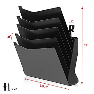 STEALTHO Desk or Wall File Organizer Patented - Hanging Magazine Holder - Desktop Folder Sorter with Boltless Assembling System - 5 Tray Sections - White