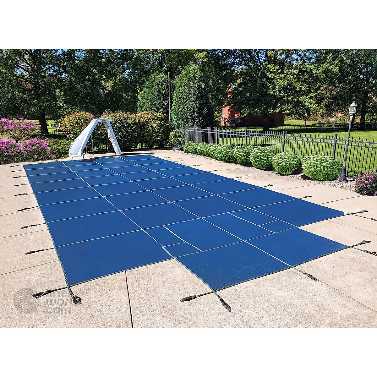 LinerWorld In Ground Safety Cover for 16'x32' Pool Rectangle Winter Pool Cover w/Optional Center End Step – Blue