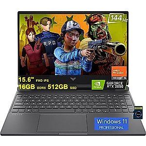 HP Victus 15 Gaming Laptop | 15.6" FHD IPS 144Hz | AMD 6-Core Ryzen 5 7535HS (>i7-11800H) | 16GB DDR5 512GB SSD | GeForce RTX 2050 4GB Graphic | Backlit USB-C B&O Win11Pro Black + 32GB MicroSD Card