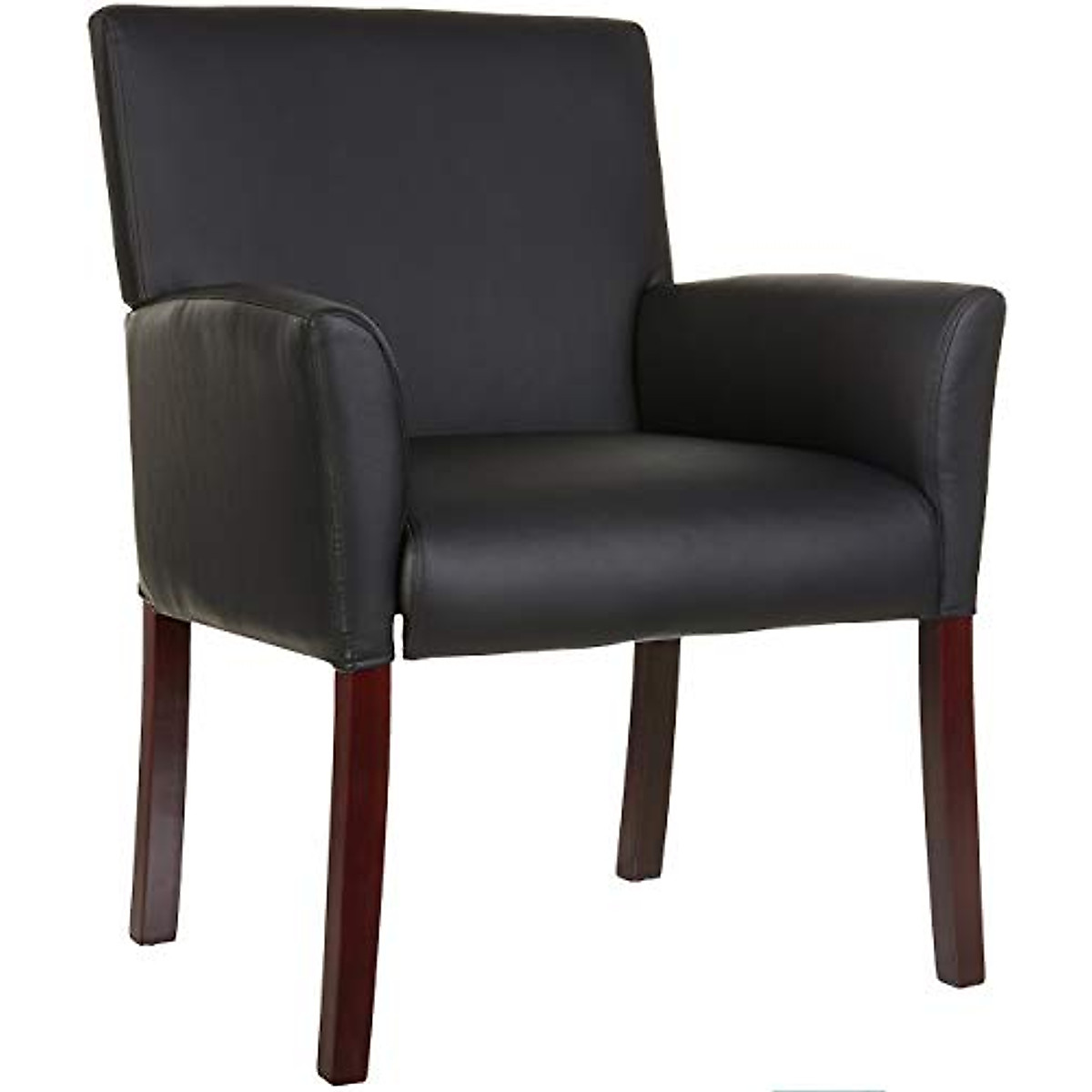 Amazon Basics Classic Reception Office Chair with Mahogany Wood Finish Legs - Black