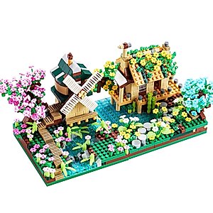 JXRLMB Botanicle Collection Sakura Tree House Micro Blocks Building Set for Adults Toy Friendship Windmill Cherry Blossom Tree Flowers for Girls 2 Sets