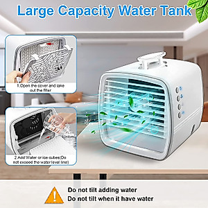 Portable Air Conditioner, Personal Mini Air Cooler Fan, Personal Portable AC Air Conditioner for Office Desk Camping Bedroom Room, Small Air Conditioner with 7 LED Lights, 3 Speeds, 80°Adjustment