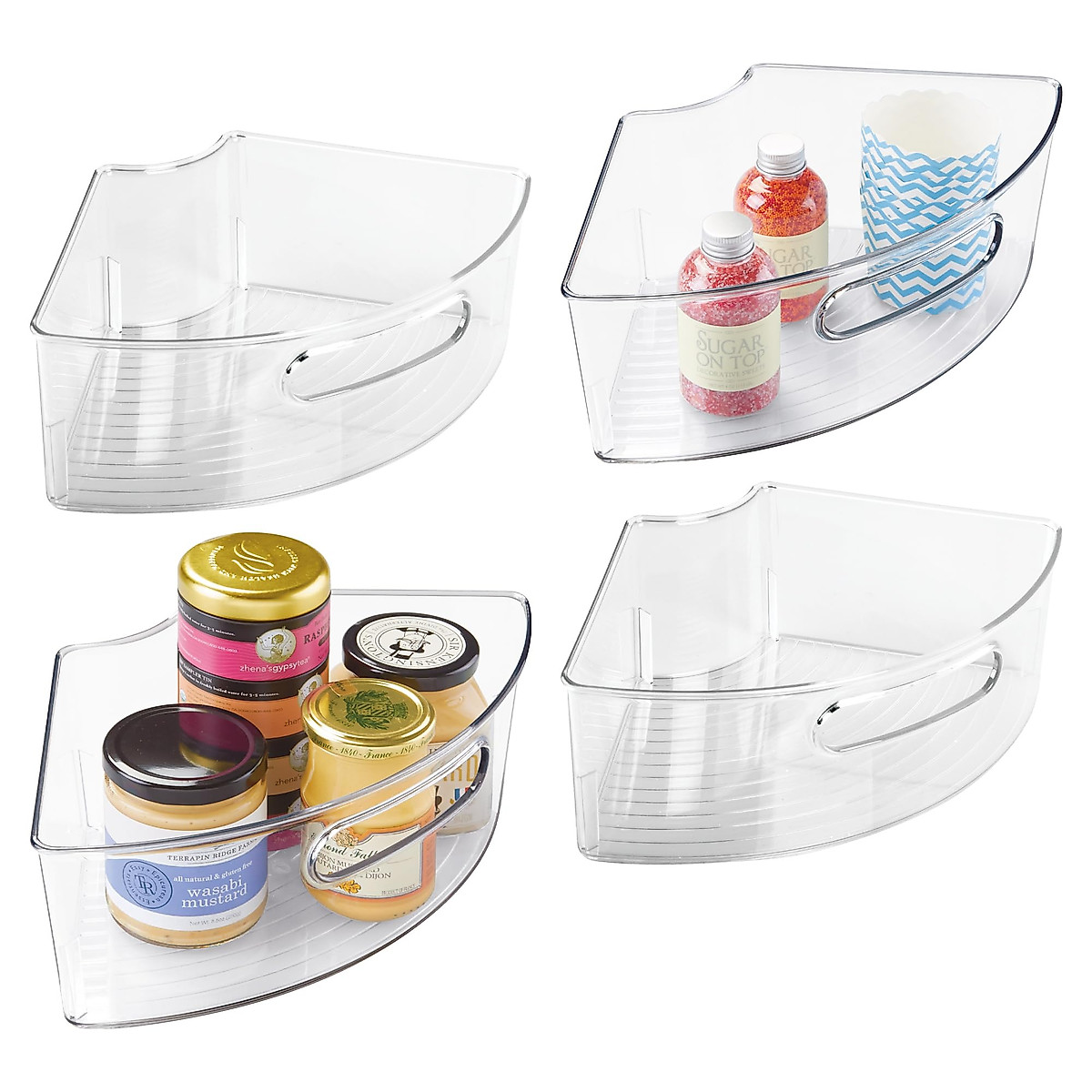 iDesign Plastic Lazy Susan Cabinet Storage Bin, 1/4 Wedge Container for Kitchen, Pantry, Counter, BPA-Free, 12.75" x 7.5" x 4.25", Set of 4, Clear
