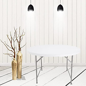 Aoeiye TL-48Y 4ft Round Folding Table Plastic Fold in Half w/Handle Heavy Duty Portable Indoor Outdoor for Garden Party Picnic Camping BBQ Dining Kitchen Wedding Market Event
