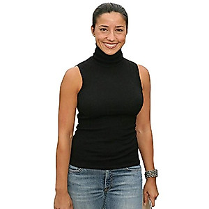 Sunfaynis Black Mock Turtleneck Sleeveless Tops for Women Soft Stretch Layering Top Shirt Turtleneck Tank Top (Black, M)
