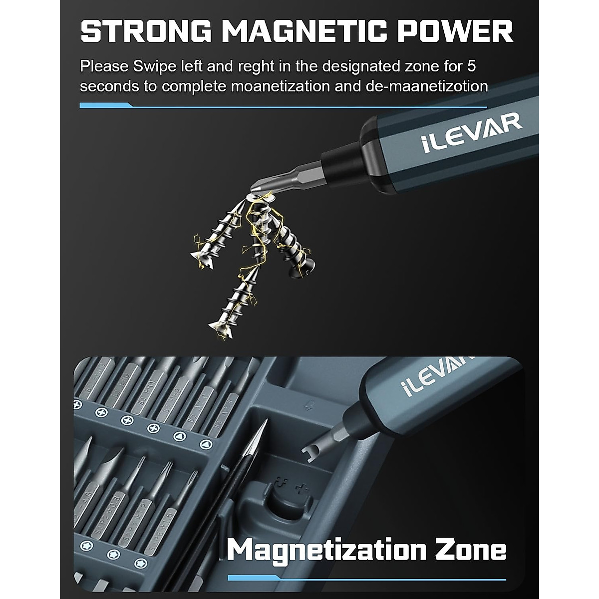 ILEVAR 68-in-1 Electric Precision Screwdriver Set - Mini Cordless Repair Tool for Eyeglasses, Laptops, Console - 5 Torque Settings, Magnetic Case, Torx & Phillips Bits