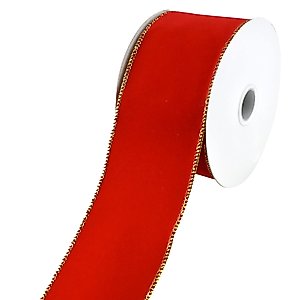 Homeford Christmas Velvet Ribbon Wired Edge, 2-1/2-Inch, 10-Yard - Red/Gold
