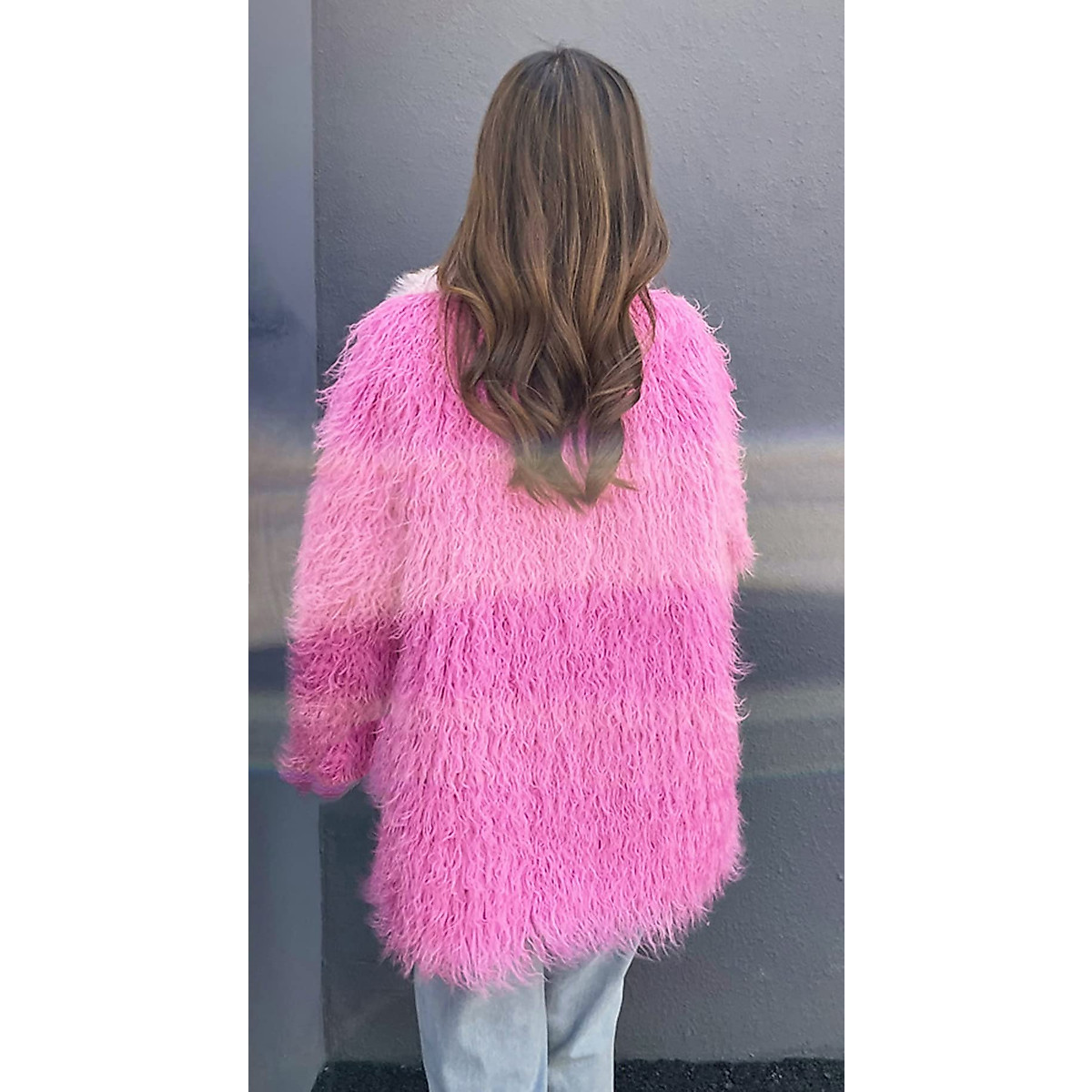 Vickstco Women's Fluffy Long Colorful Faux Fur Jacket Overcoat Warm Outwear Parka Coat Outwear