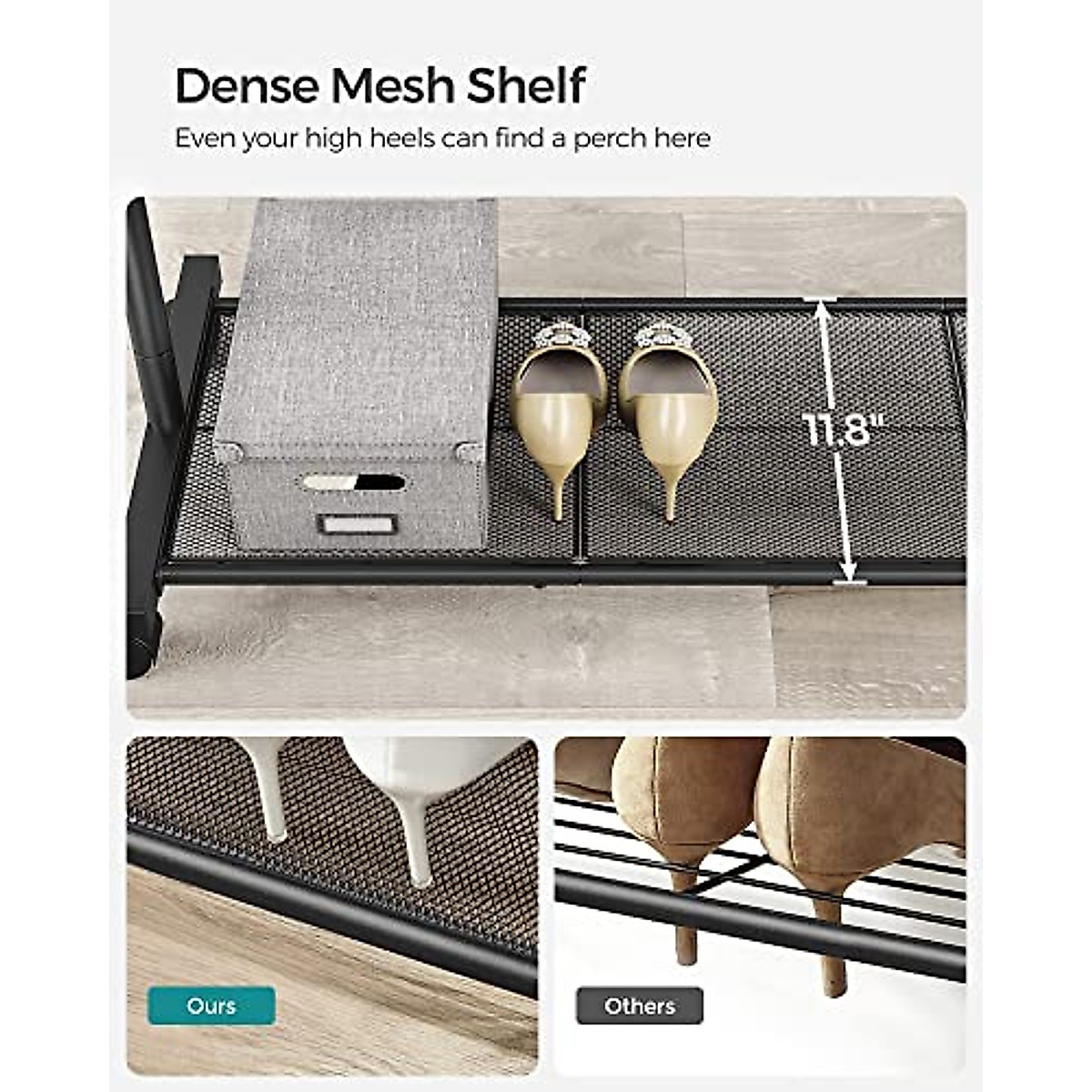 SONGMICS Clothes Rack with Wheels, 36 Inch Garment Rack, Clothing Rack for Hanging Clothes, with Dense Mesh Storage Shelf, 110 lb Load Capacity, 2 Brakes, Steel Frame, Black UHSR25BK