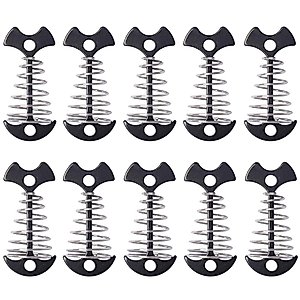 Alnicov 10Pcs Deck Plank Board Tent Stakes,Fishbone Deck Anchor Pegs with Spring Buckle for Outdoor Camping Hiking,Black
