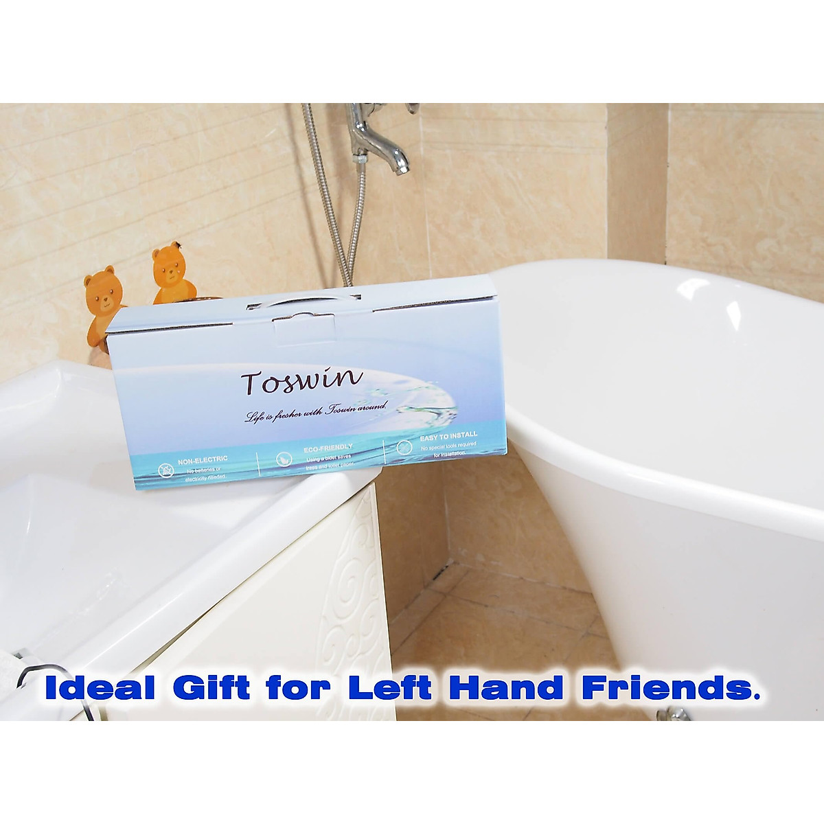 Toswin Left Handed Bidet Left Hand Bidet Ultra Slim Bidet Left Side Control Clear Rear Bidet Attachment for Toilet with Dual Front & Rear Nozzles and Adjustable Water Pressure -White Knob
