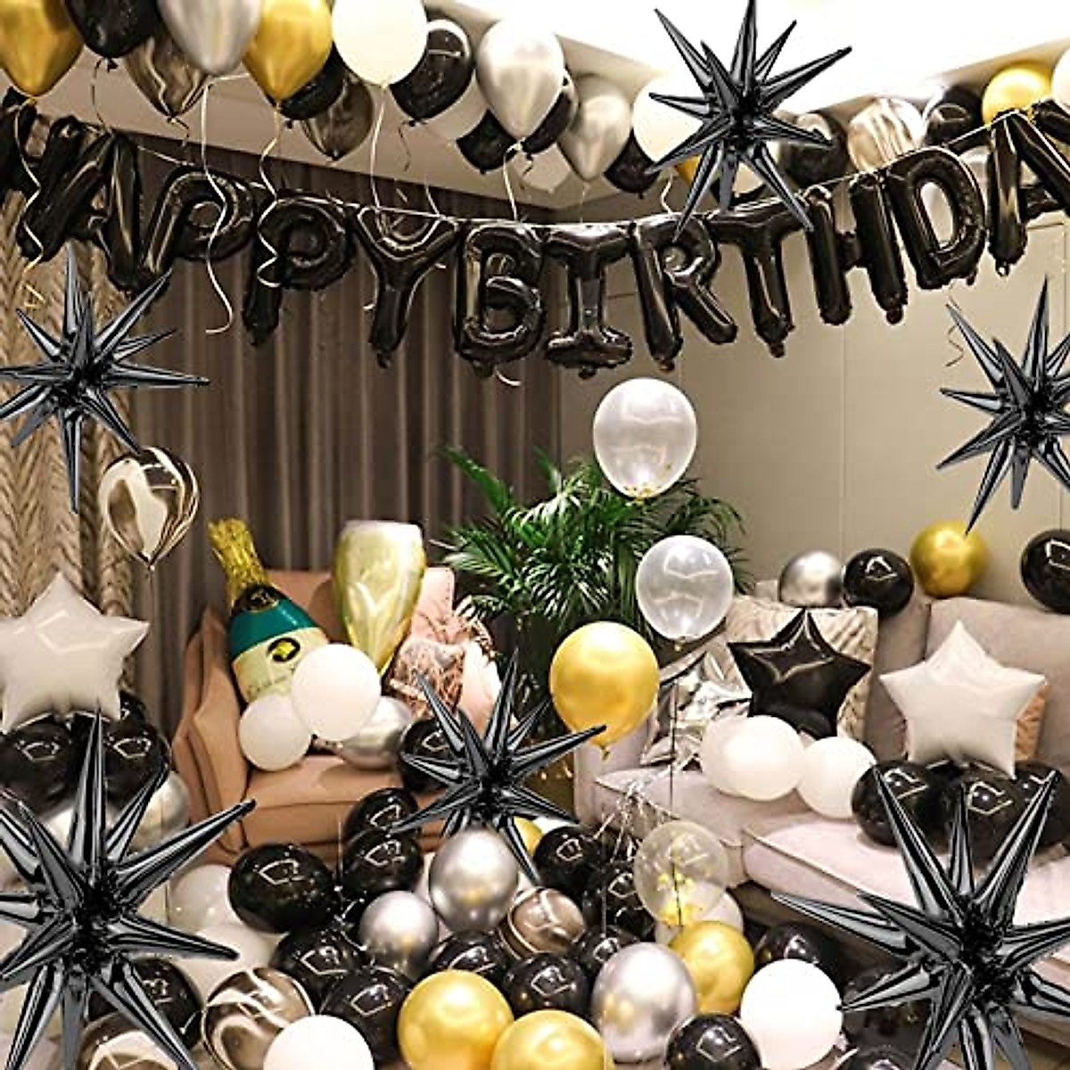 Cadeya 8 Pcs Star Balloons, Huge Black Explosion Star Aluminum Foil Balloons for Birthday, Baby Shower, Wedding, Bachelorette Party, Black Party Decorations Supplies