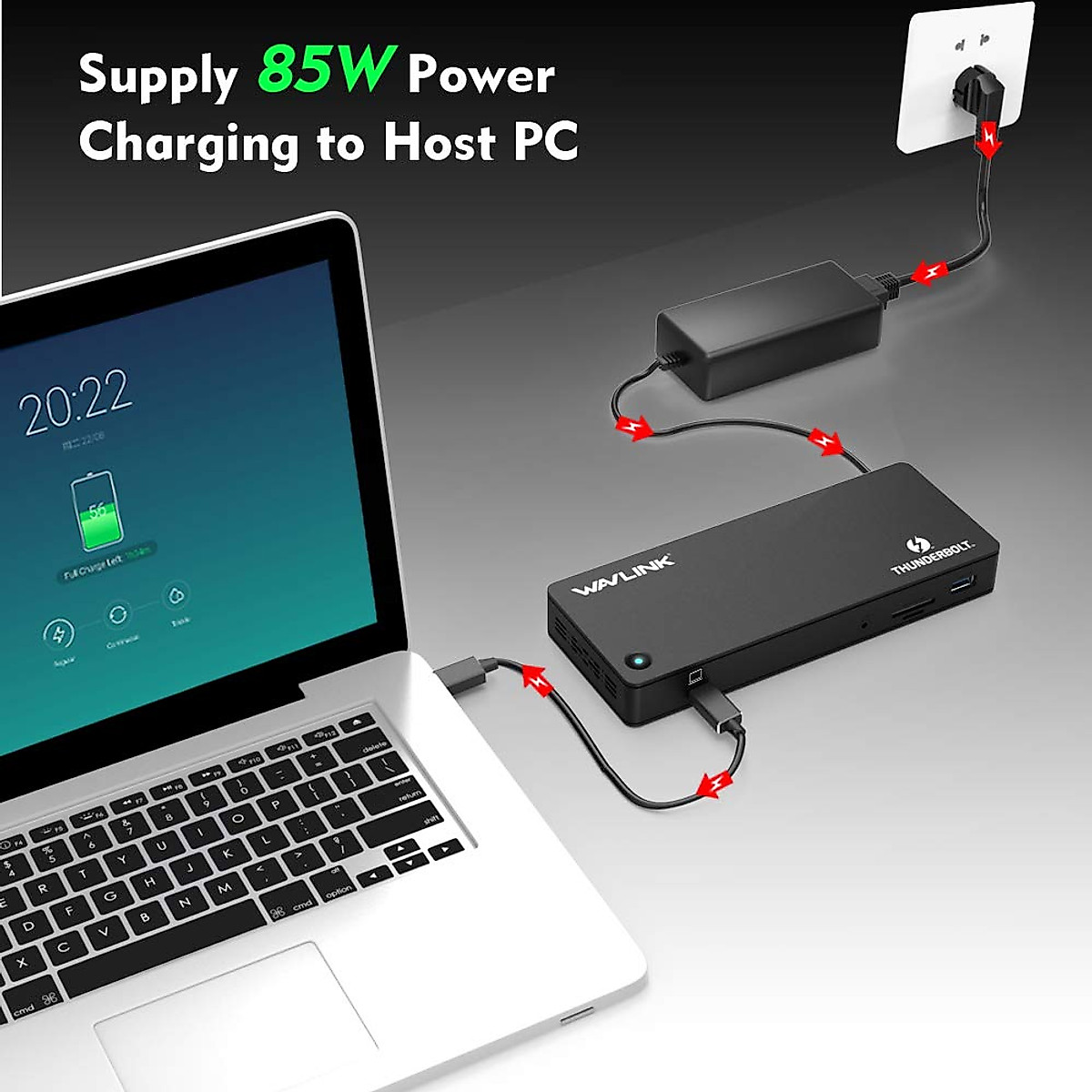 WAVLINK Thunderbolt 3 Docking Station with 85W Charging,2X Thunderbolt 3 up to 40Gb/s, Display Port up to 4K@60Hz Display,4X USB 3.0 Ports, SD Card Slot, LAN for Mac/Windows Thunderbolt 3 Laptops PC