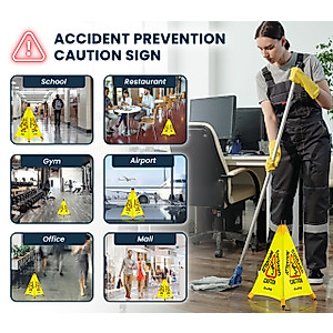Alpine Caution Wet Floor Sign - Pop Up Slippery When Wet Sign, Wall Mounted Foldable Bilingual Yellow Safety Warning Caution Cone For Commercial & Office Use (30 Inches)