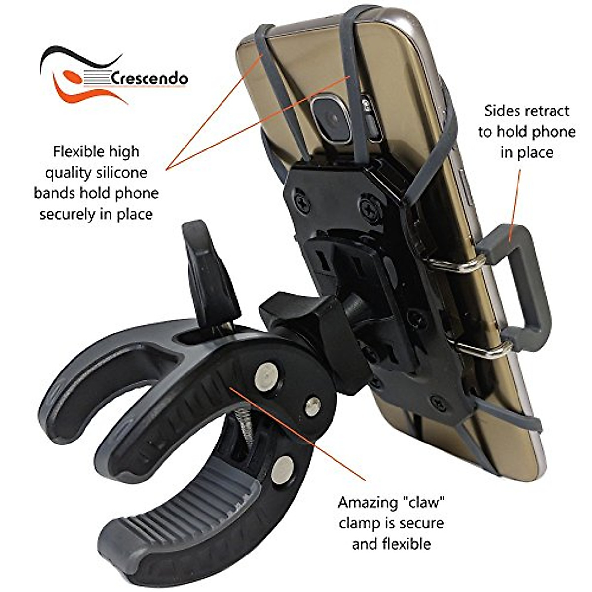 Crescendo CR-30 SlimClip Mic Stand Phone Holder, iPhone Clamp Mount, Pole Phone Mount, Microphone, Music, or Drum Stand - for iPhone, Samsung Galaxy or Note, Pixel, Any Smartphone