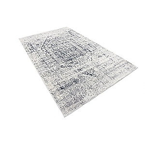 Unique Loom Chateau Collection Traditional, Vintage, Textured, Medallion, Distressed, Victorian Area Rug, 5 ft x 8 ft, Navy Blue/Beige