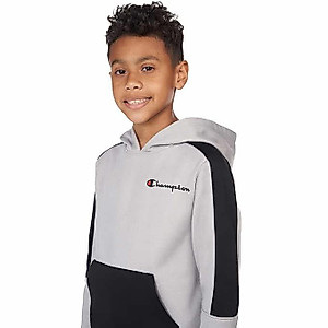 Champion Kids Clothes Sweatshirts Youth Heritage Fleece Pull On Hoody Sweatshirt with Hood, Gray/Black, L