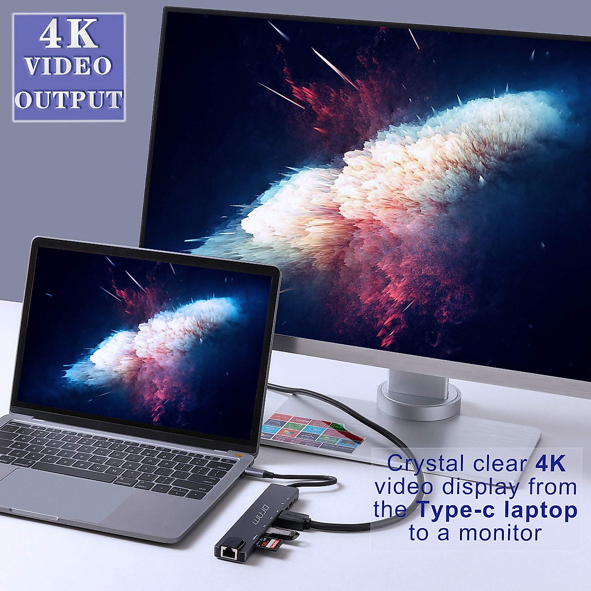 USB C Hub, WUJO 8 in 1 USB C Adapter with 4K HDMI, 1Gbps Ethernet, 87w Type C PD,Thunderbolt 3 USBC Port, 2 USB 3.0, SD/TF Card Reader, Compatible with MacBook Pro/Air, Pixelbook,XPS, Chromebook.