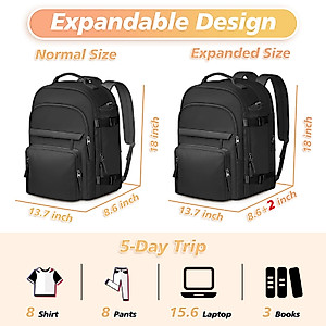 TEMASOL Carry on Backpack, Extra Large 40L Travel Backpack Flight Approved for Men Women, Expandable Weekender Bag Fits 17 Inch Notebook, College Business Casual Daypack with Shoe Bag, Black