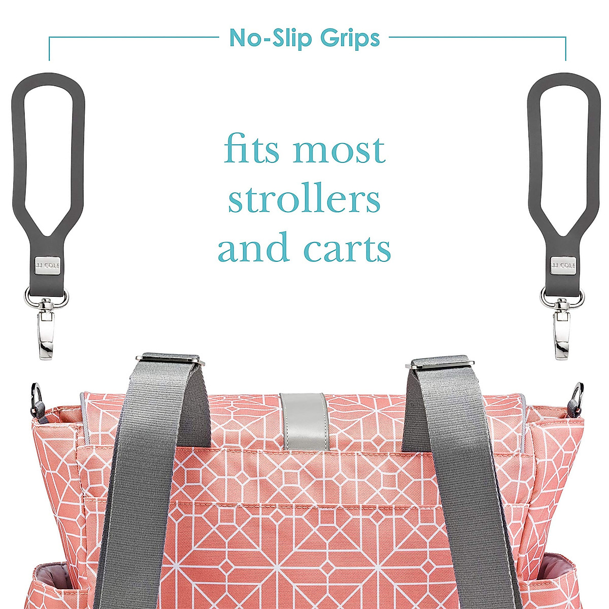 JJ Cole - Backpack, Gender Neutral Large Capacity Diaper Bag, Multifunctional, Stylish, with Stroller Clips and Changing Pad, Coral Tile