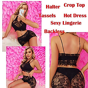 QuneusHot 3pcs Sexy Women Fishnet Dress Camisole Babydoll Lingerie Nightgowns Chemise Nightwear Sleepwear Black Set